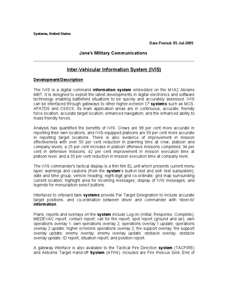 IVIS: Enhancing M1A2 Command Efficiency | PDF | Tanks | Military