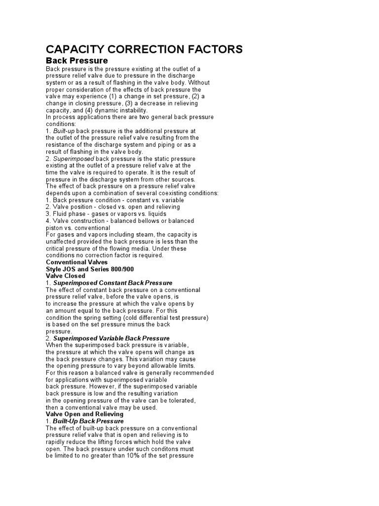 Capacity Correction Factors: Back Pressure | PDF | Pressure | Valve