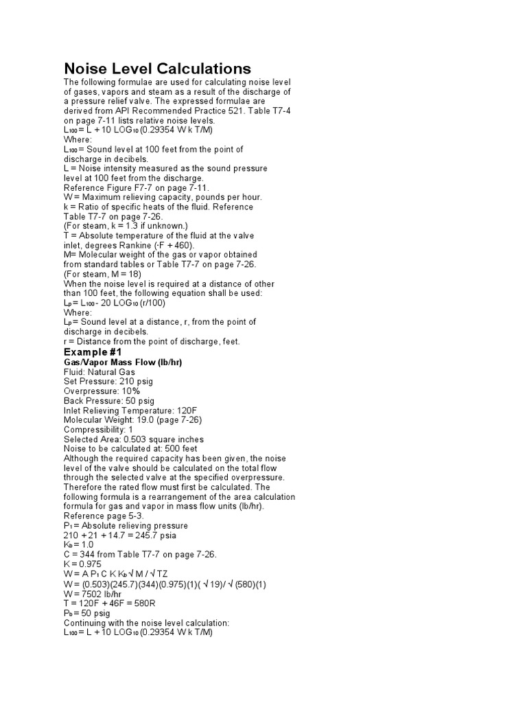 Noise Level Calculations: Example #1 | PDF | Pressure | Gases