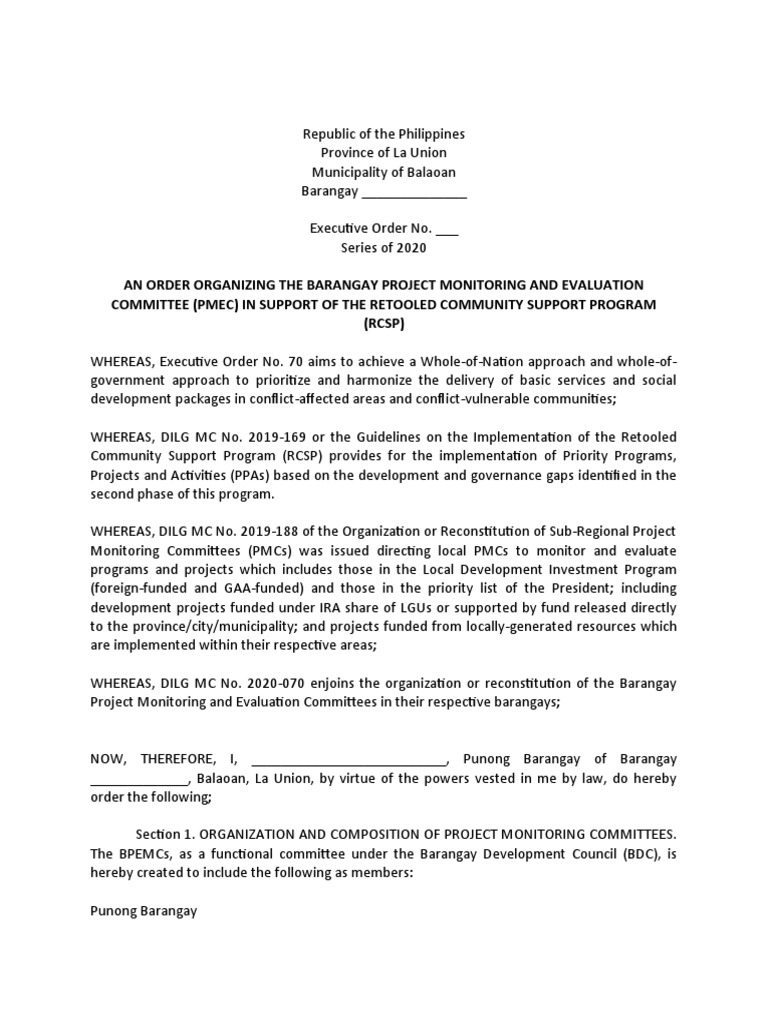 An Order Organizing The Barangay Project Monitoring and Evaluation ...