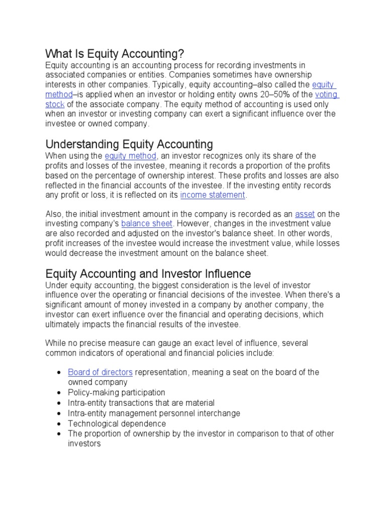 An In-Depth Explanation of Equity Accounting and How It Differs from ...