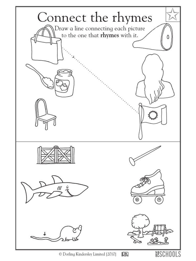 Connect The Rhymes: Draw A Line Connecting Each Picture To The One That ...