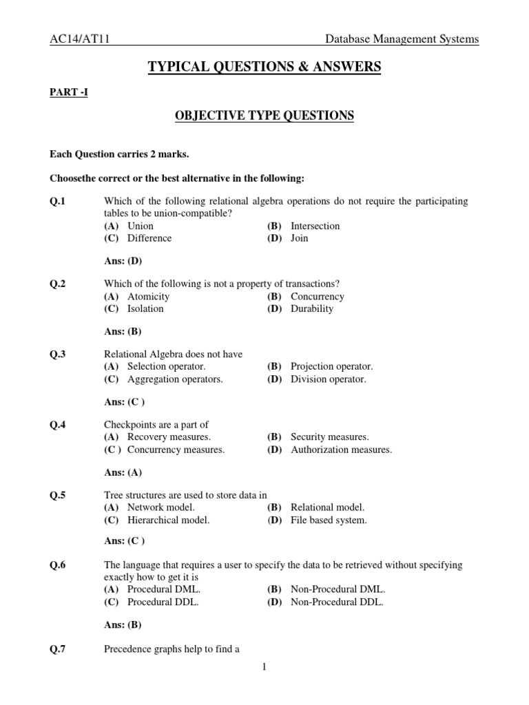 Dbms 100 MCQ PDF | PDF | Relational Database | Relational Model Dbms 100 MCQ PDF | PDF | Relational Database | Relational Model