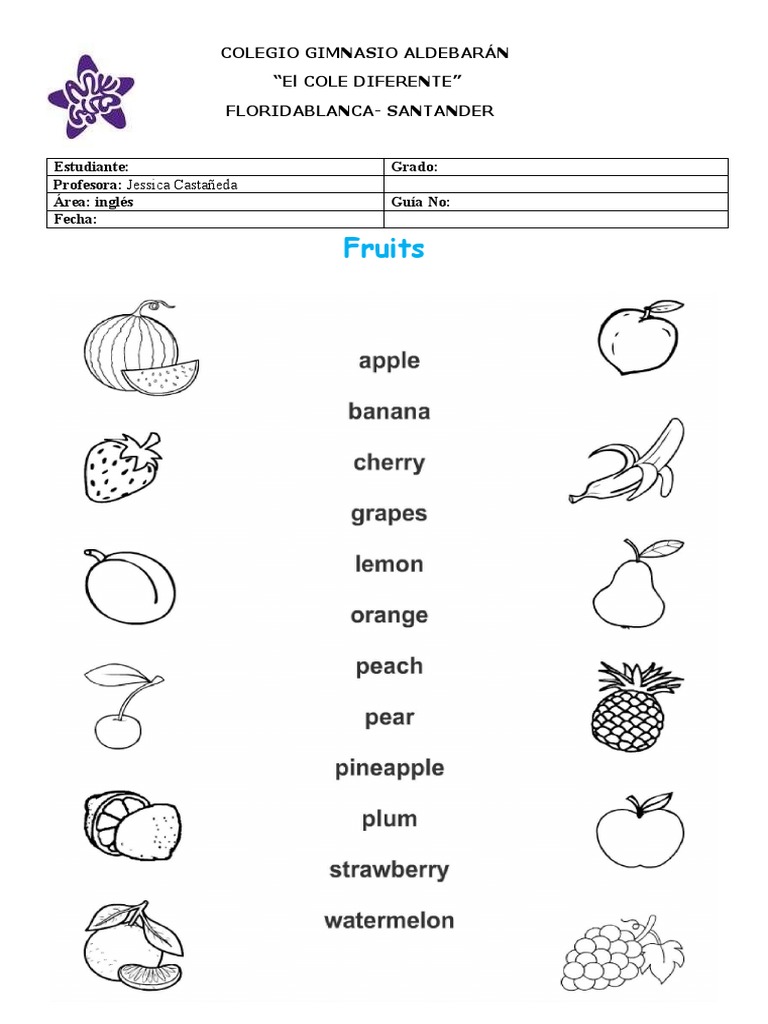 Guía de Inglés sobre Frutas | PDF