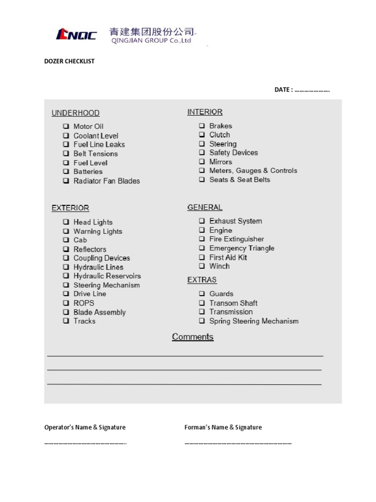 Dozer Checklist: DATE | PDF