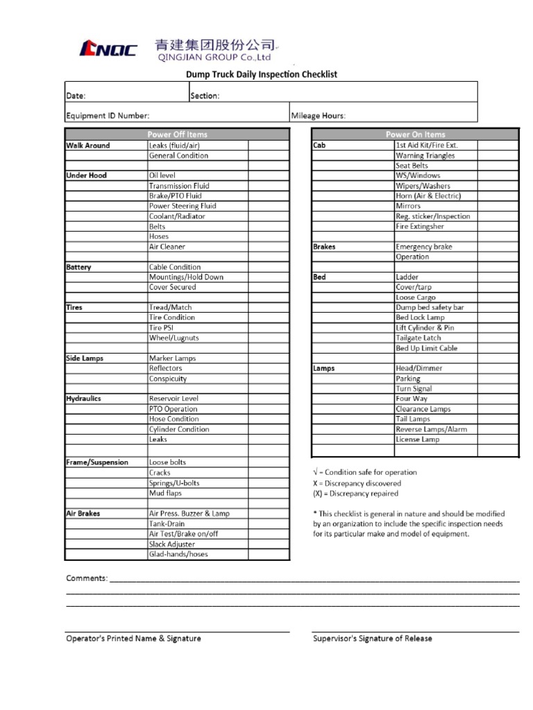 Dump Truck Checklist | PDF