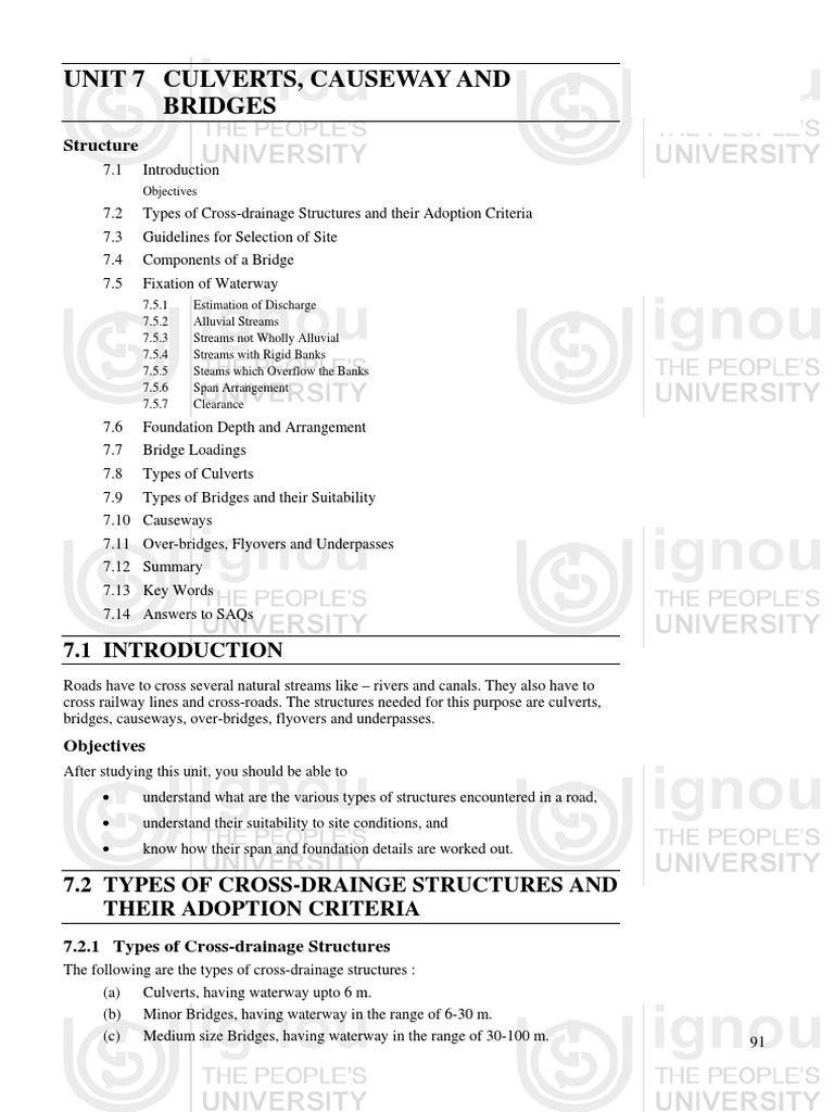 Unit 7 Culverts, Causeway and Bridges: Structure | PDF | Bridge | Flood