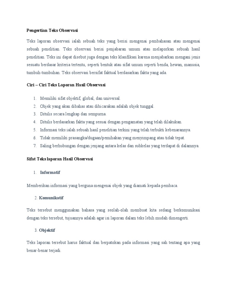 Pengertian Teks Observasi | PDF | Kajian Bahasa Asing | Sains & Matematika