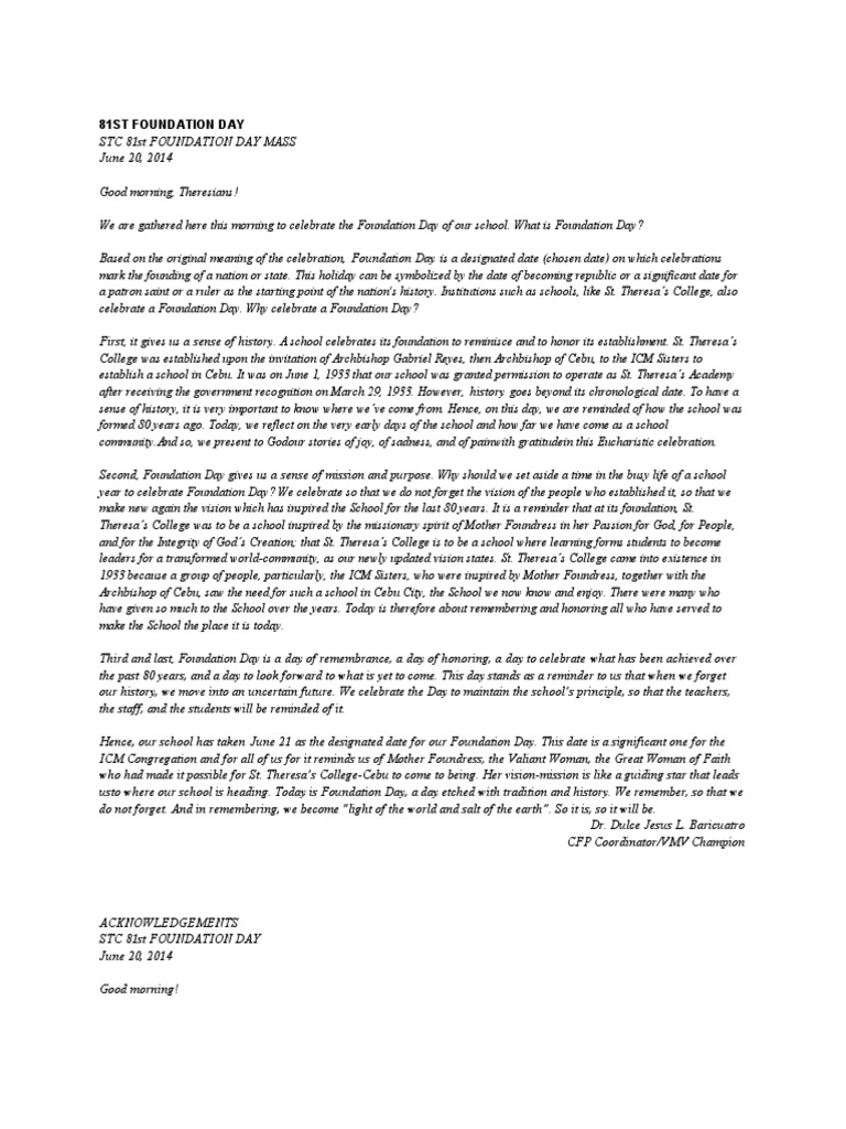 81St Foundation Day | PDF | Pope Francis | Catholic Church