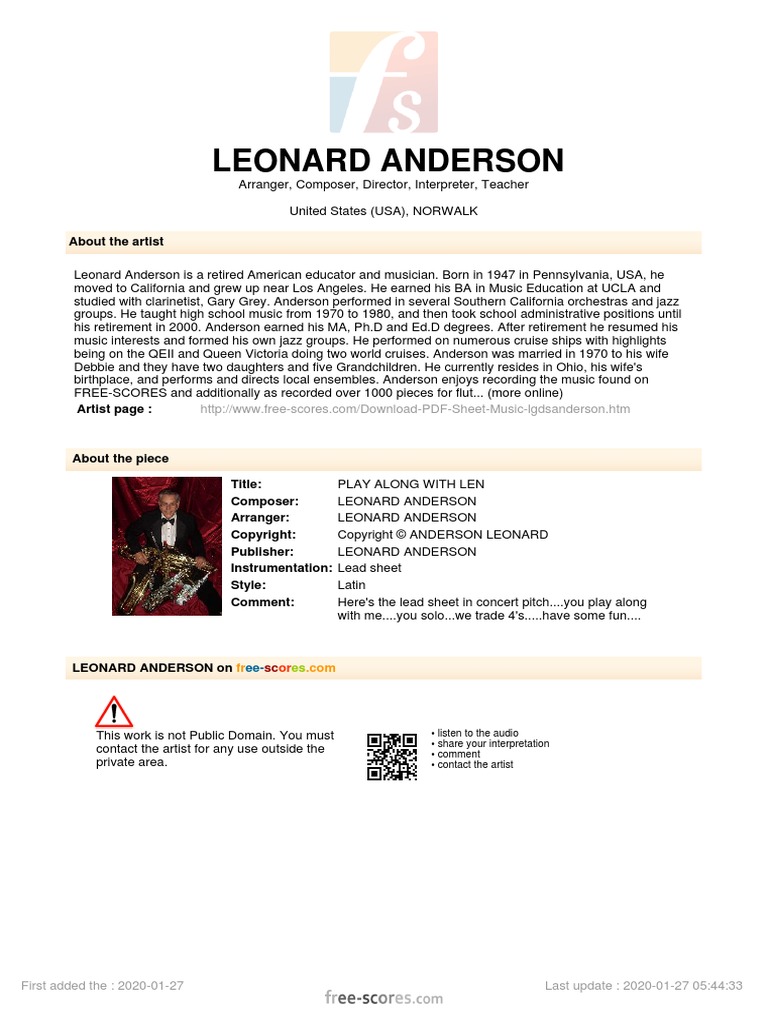 Leonard Anderson: About The Artist | PDF | Performing Arts | Entertainment