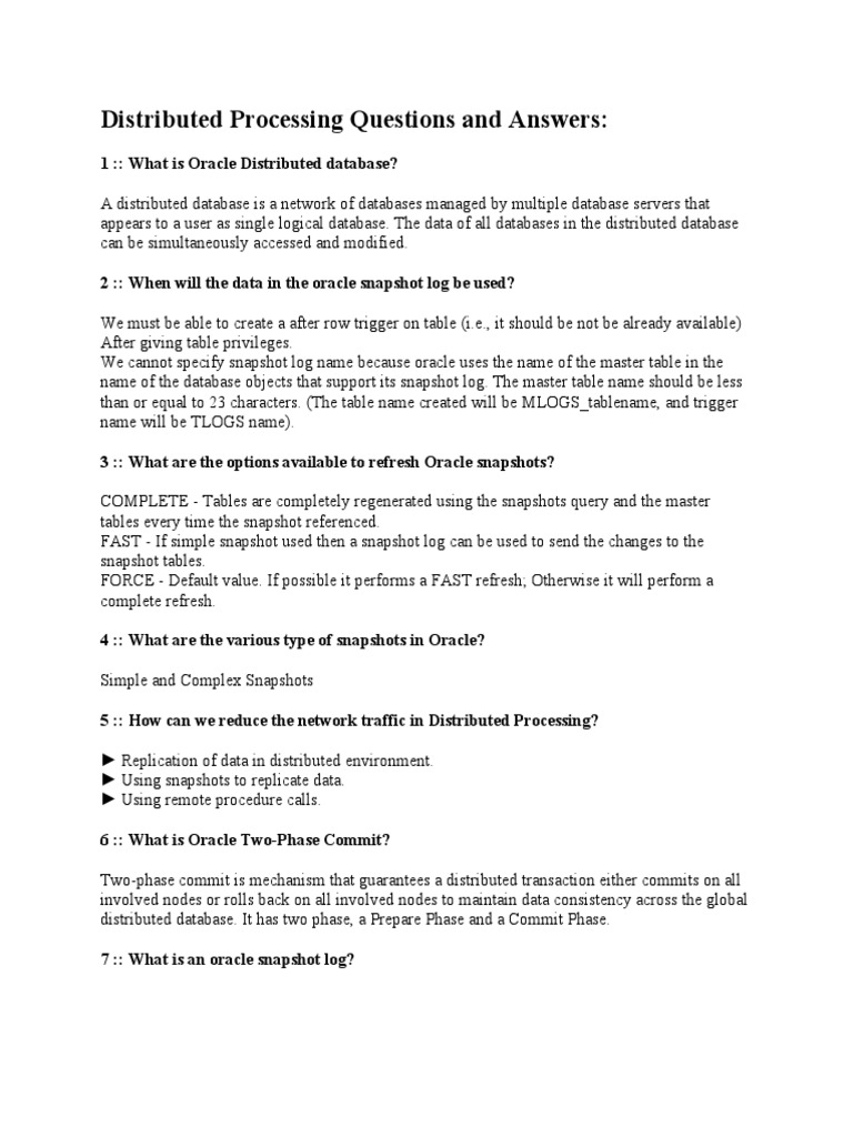 Distributed Processing Questions and Answers | PDF | Databases ...