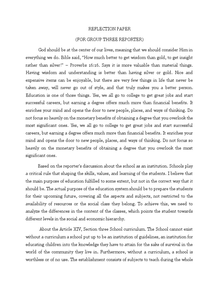 REFLECTION PAPER Group 3 Reports | PDF | Curriculum | Teachers