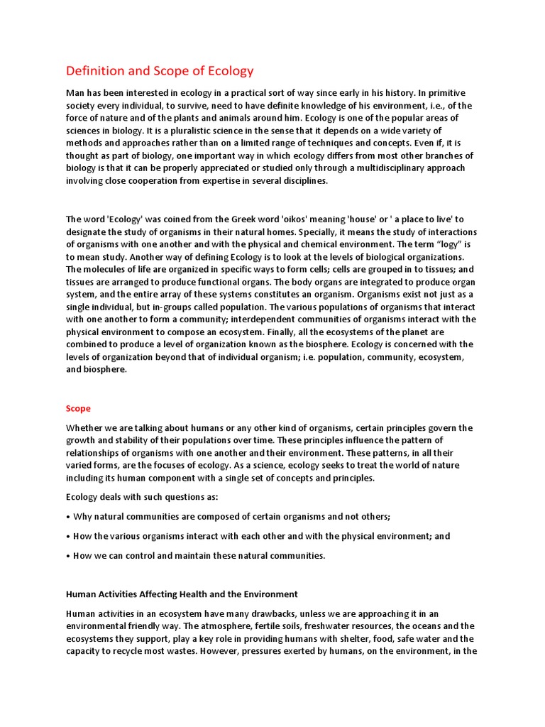 Definition and Scope of Ecology | PDF | Ecology | Soil