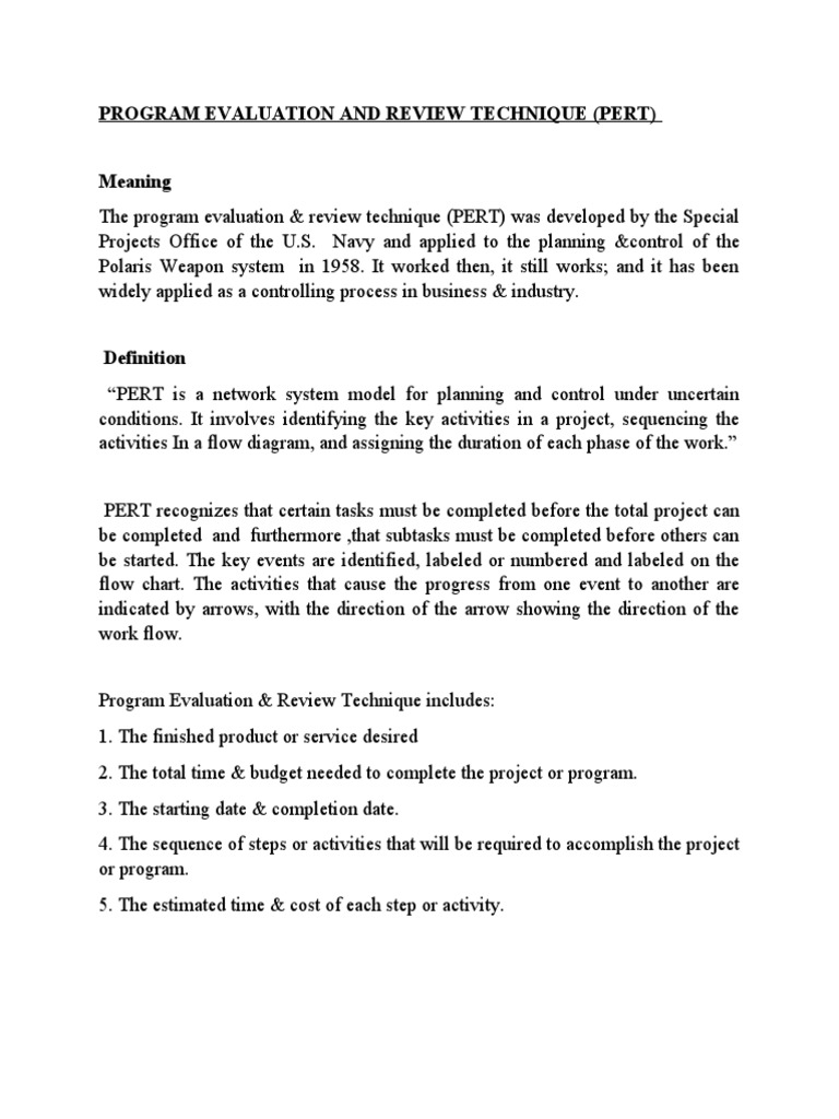 Program Evaluation and Review Technique | Download Free PDF | Cognition ...