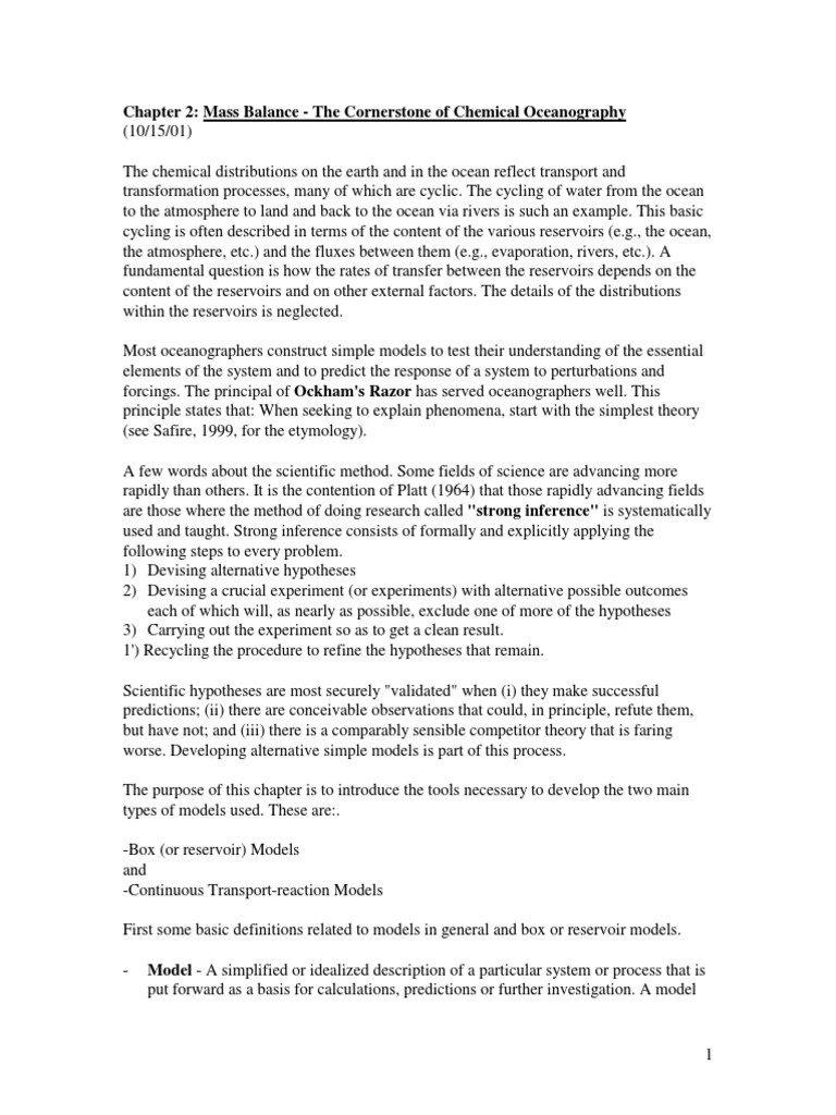 Mass Balance Models in Chemical Oceanography | PDF | Diffusion ...