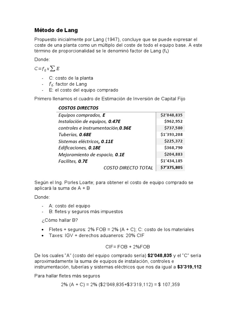 Cálculos Método de Lang-Escalamiento | PDF | Energía y recursos | Business