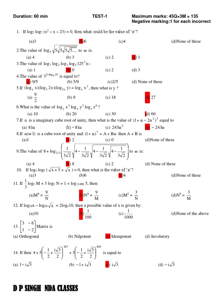 Key of TEST-NDA-1-2020 PDF | PDF | Determinant | Matrix (Mathematics)