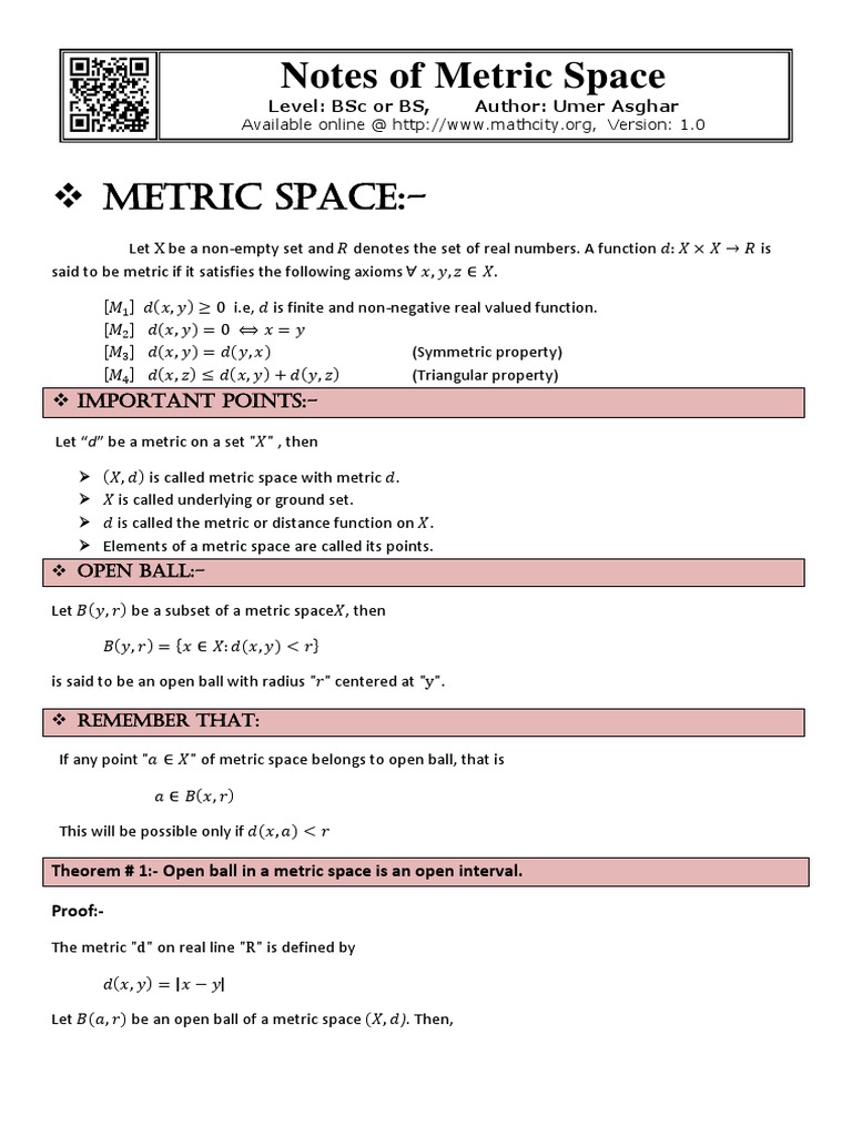 T.Metric Space | PDF | Metric Space | Real Number