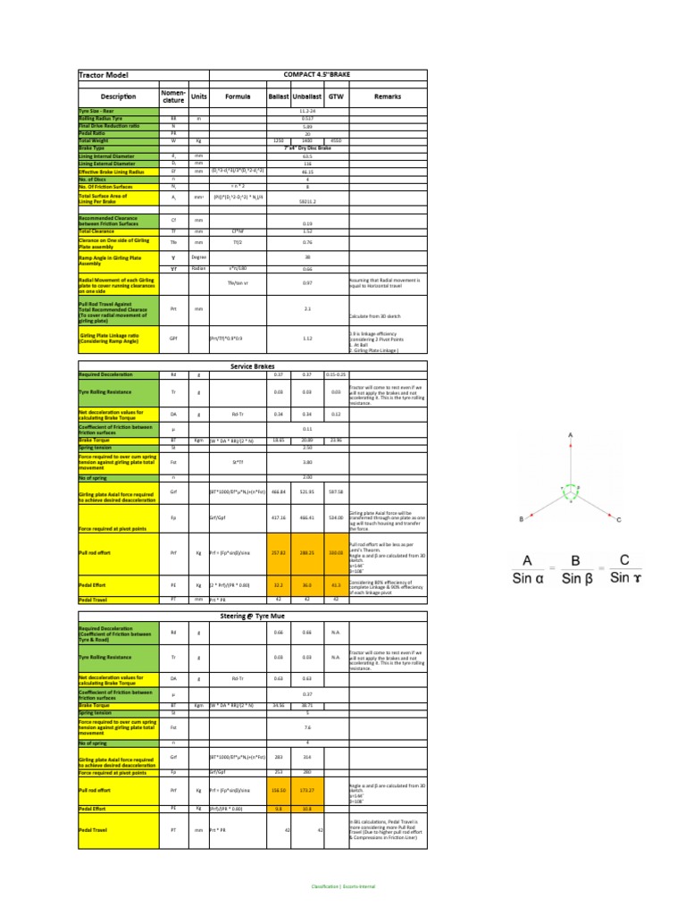 Brake Calculations Sheet | PDF | Friction | Force