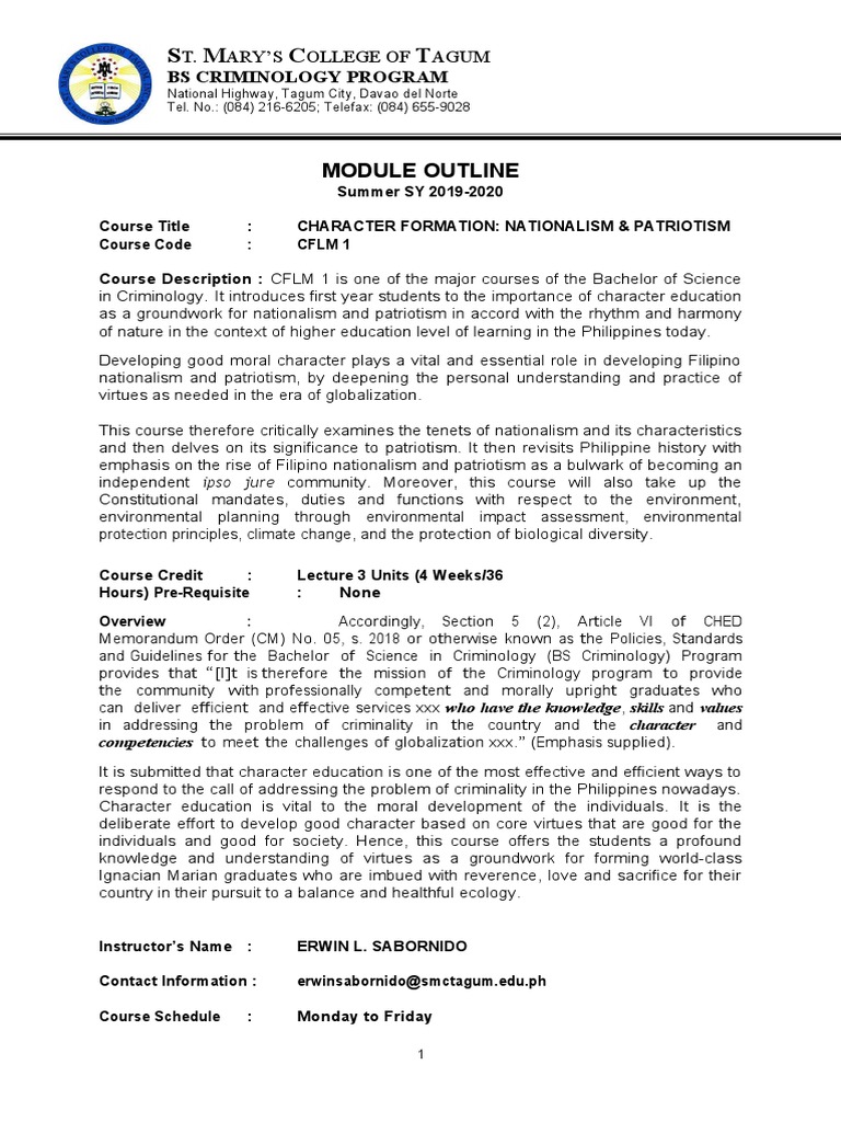 Character Formation Module 2 | PDF | Environmental Law | Nationalism