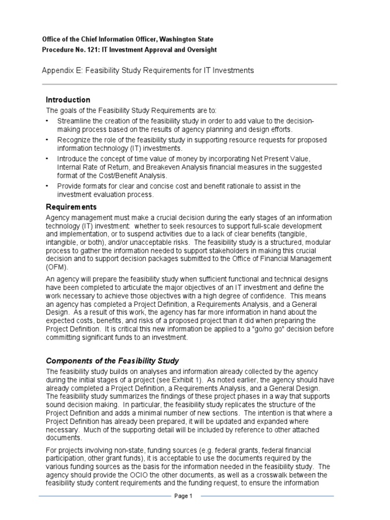 121 Appendix E - Feasibility Study Requirements For IT Investments - 2 ...