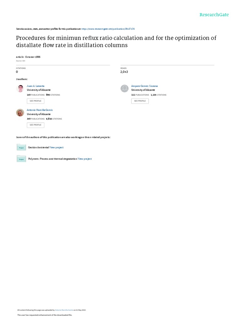Minimum Reflux Ratio in Distillation | PDF | Distillation ...