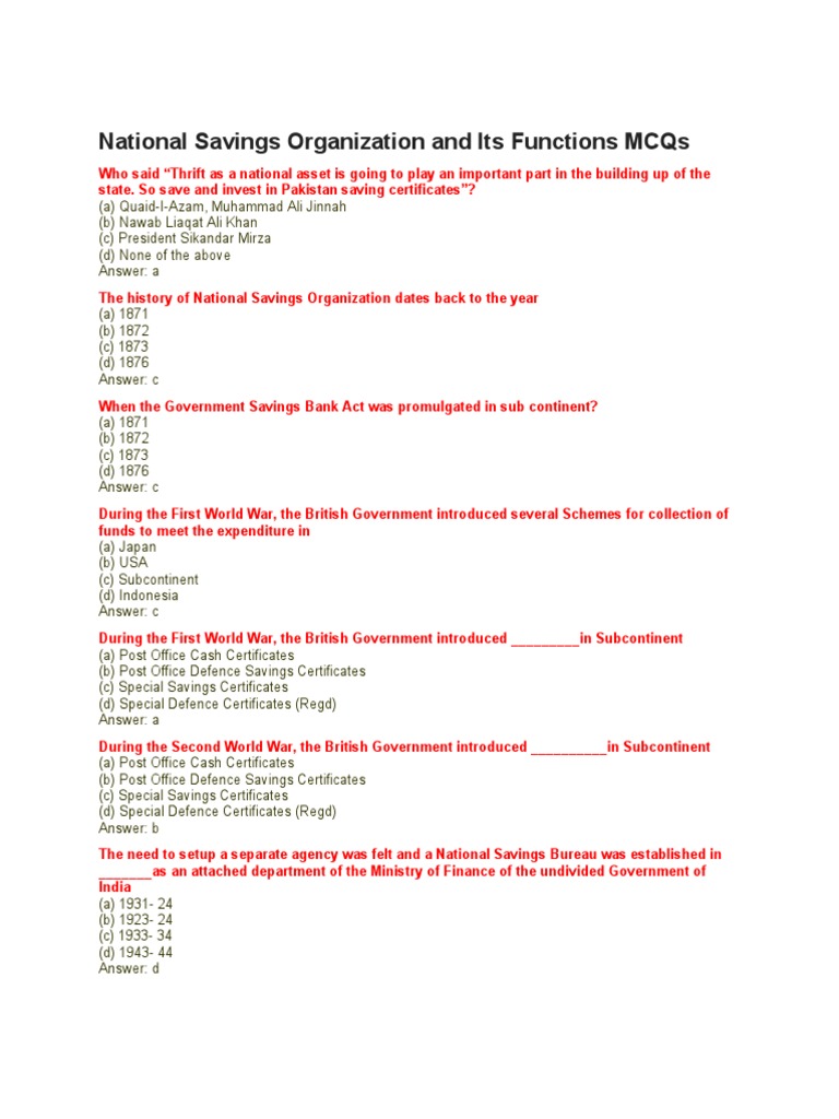 National Savings Organization MCQs Guide | PDF | Securities (Finance ...