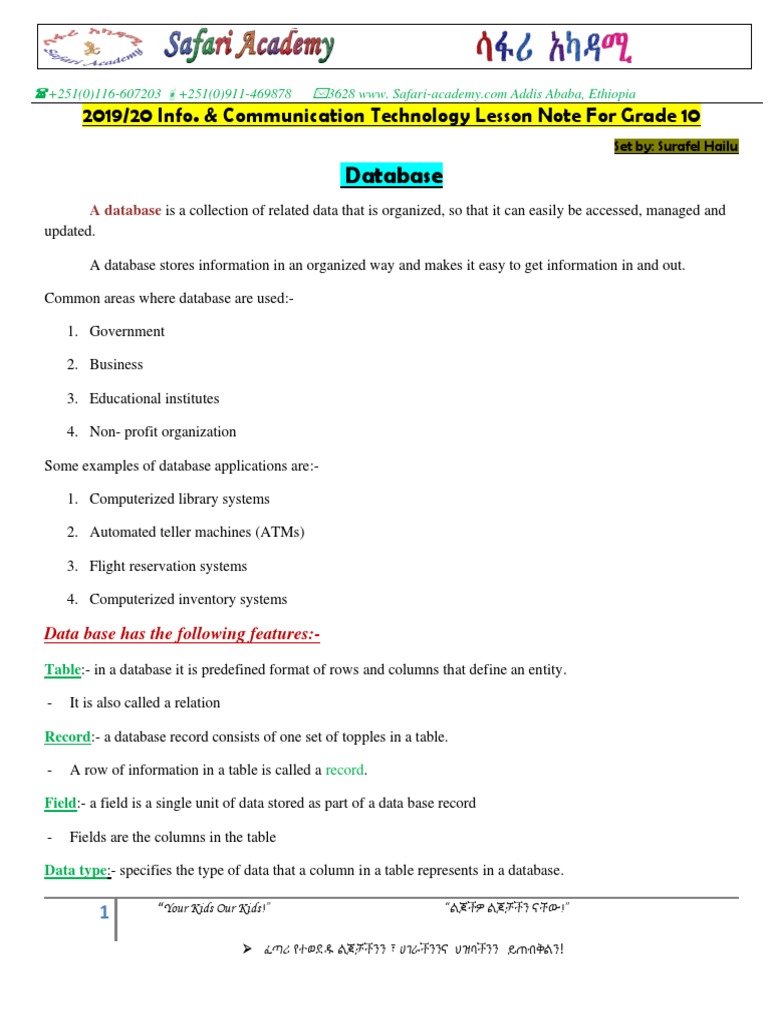 Database: 2019/20 Info. & Communication Technology Lesson Note For ...