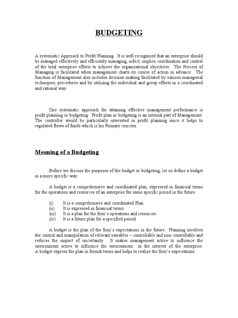 Budgeting: Meaning of A Budgeting | PDF | Budget | Goal