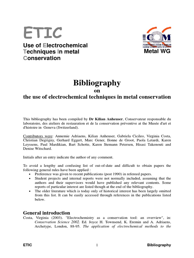 The Use of Electrochemical Techniques in Metal Conservation | PDF ...