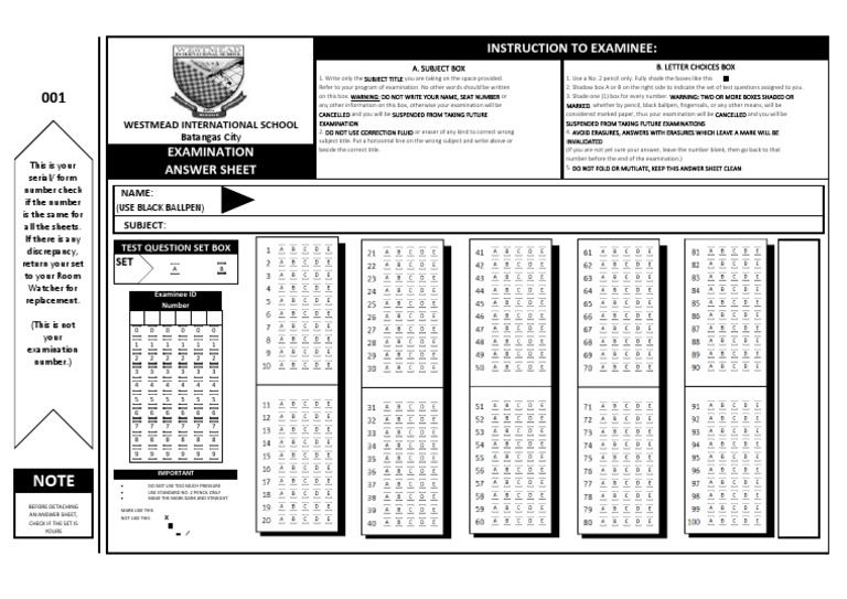 PRC Answer Sheet Sample 001 | Download Free PDF | Tests | Test (Assessment)