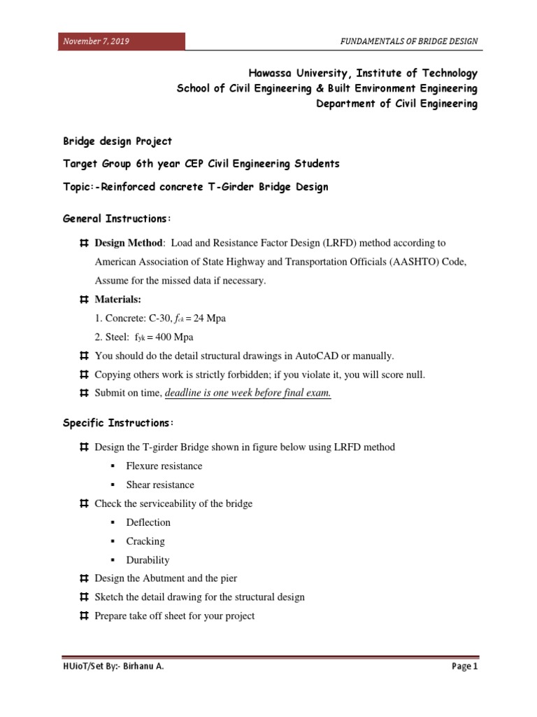 T-Girder Bridge Design Project-2019 | PDF
