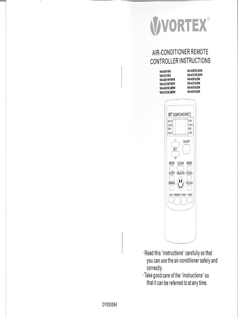 Manual Instructiuni Telecomanda AC VORTEX | PDF