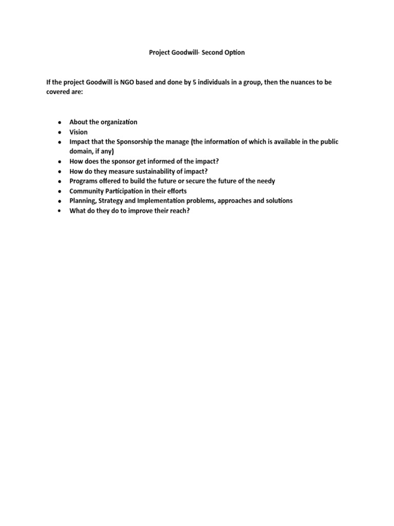 Project Goodwill Pdf Career Growth Business