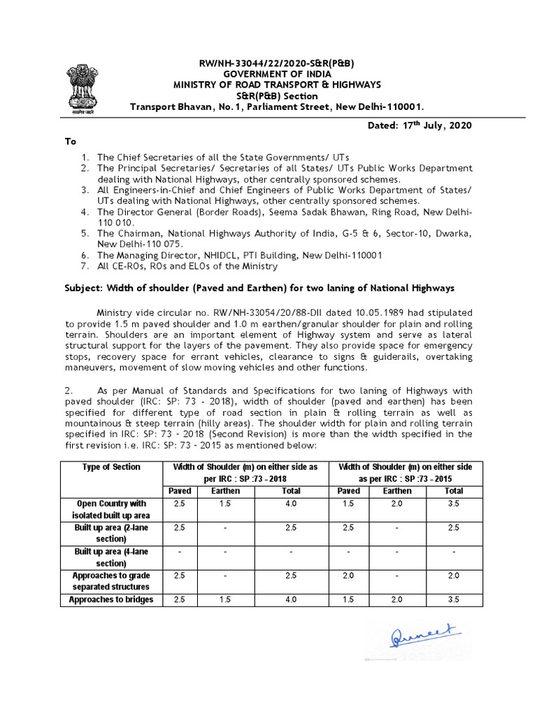 Highway Shoulder Width Guidelines | PDF | Road | Lane