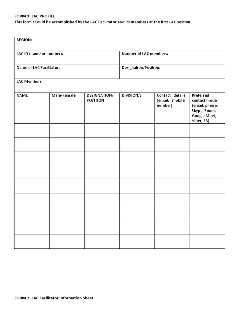 Form 1: Lac Profile | PDF