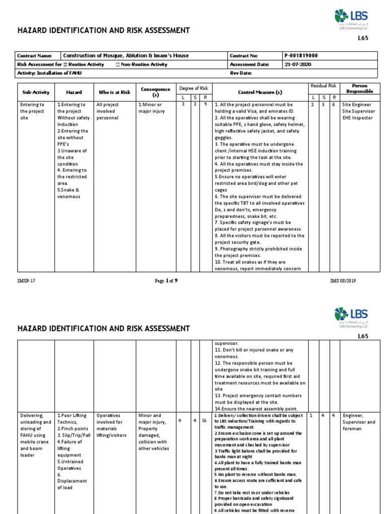 Risk Assessment of Fire Hose Reel Installation | PDF | Crane (Machine ...