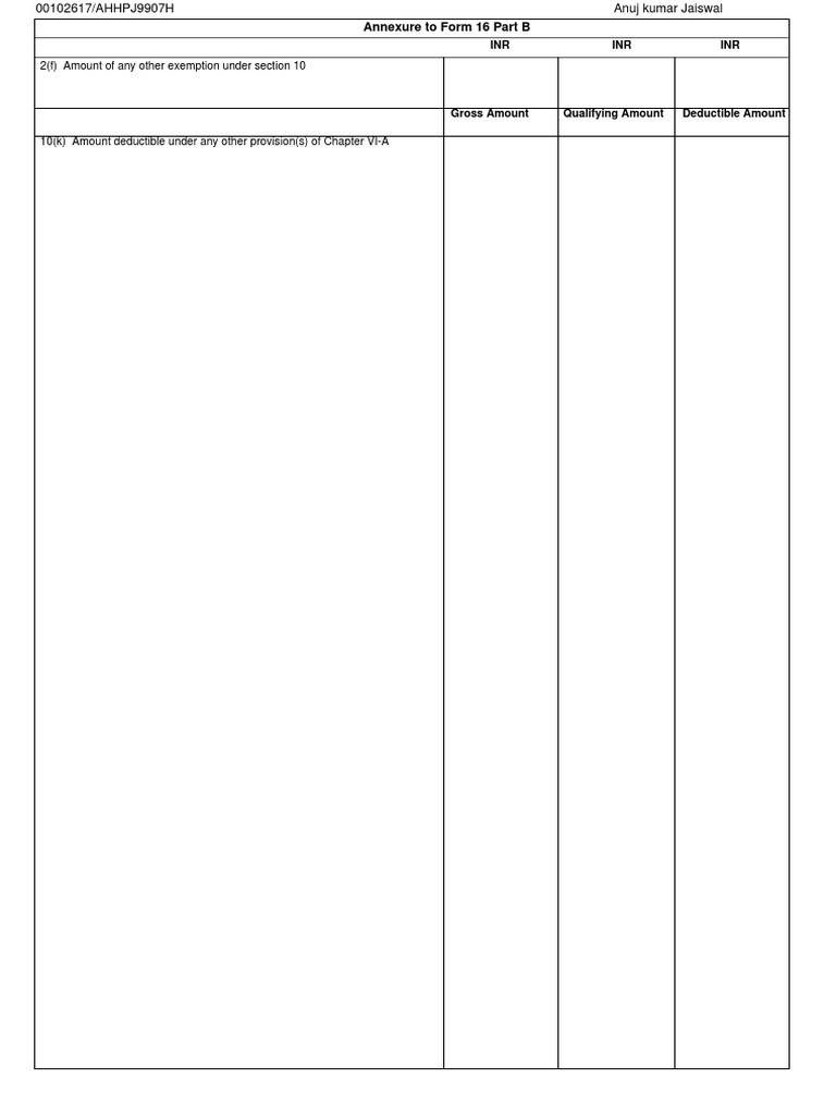 2020 - Form16 - PART B Annexure | PDF | Employee Benefits | Payments