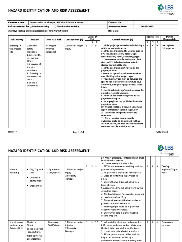 Risk Assessment of Testing and Commissioning of Fire Alarm System ...