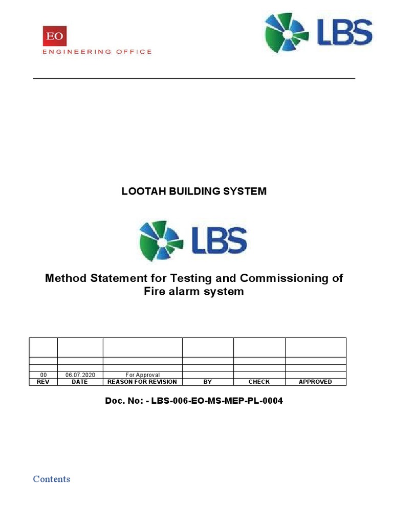 Method Statement For Testing And Commissioning Of Fire Alarm System