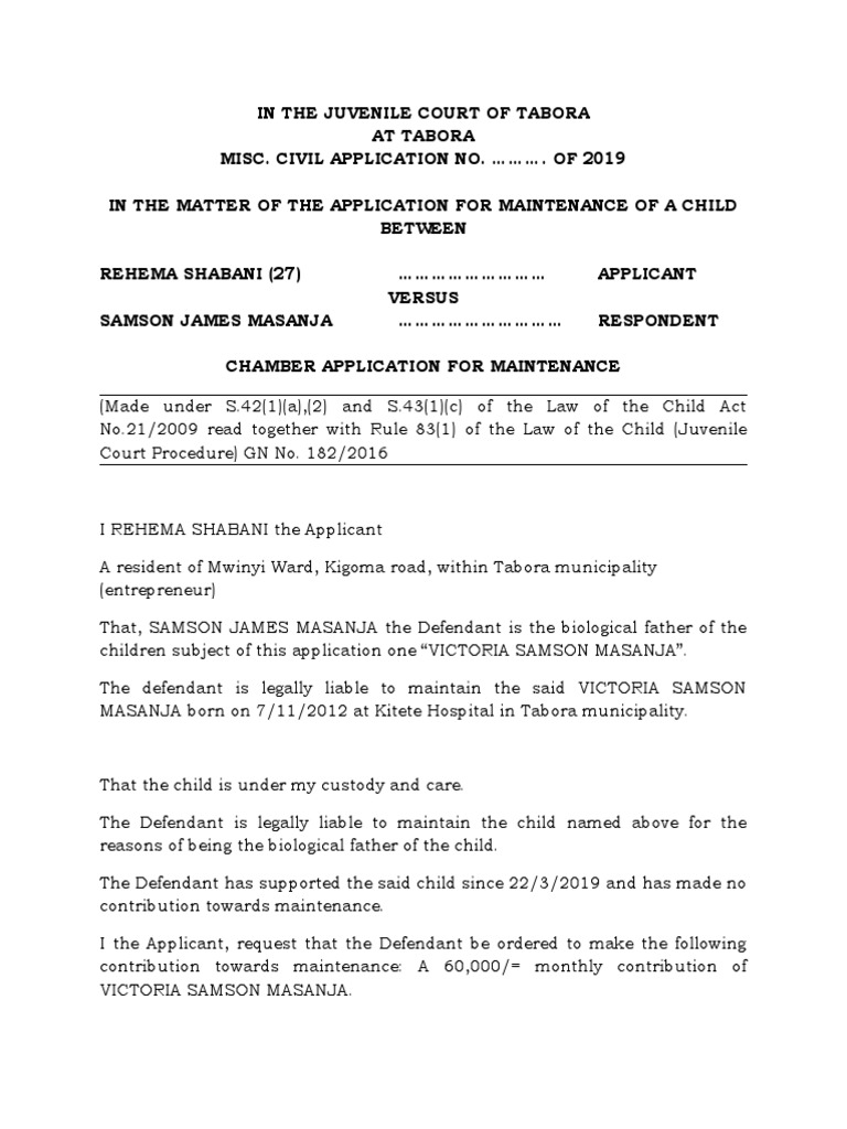 Application For Maintenance | PDF | Public Sphere | Public Law