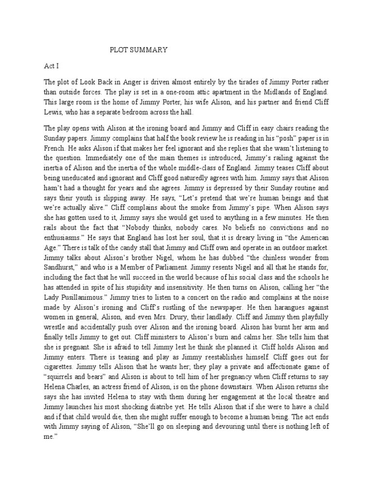 Look Back in Anger: Plot Overview | PDF
