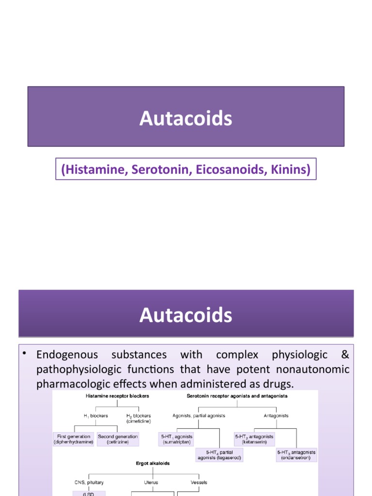 Autacoids: (Histamine, Serotonin, Eicosanoids, Kinins) | PDF ...