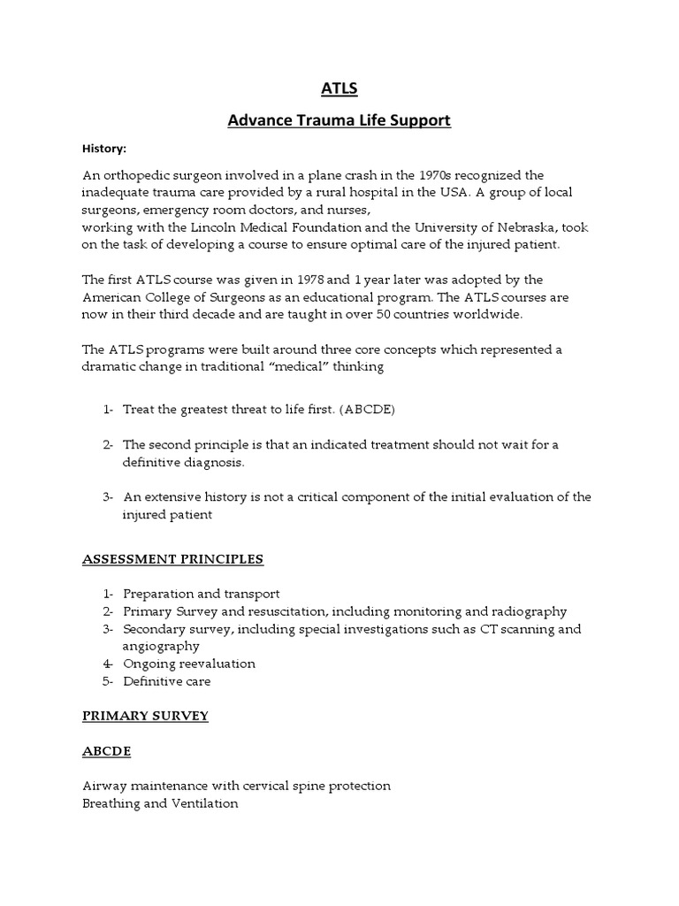 Atls Advance Trauma Life Support: History | PDF | Medical Emergencies ...