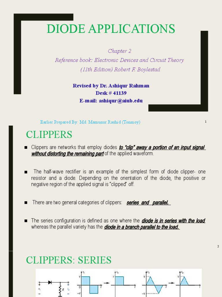 Diode Applications: Reference Book: Electronic Devices and Circuit ...