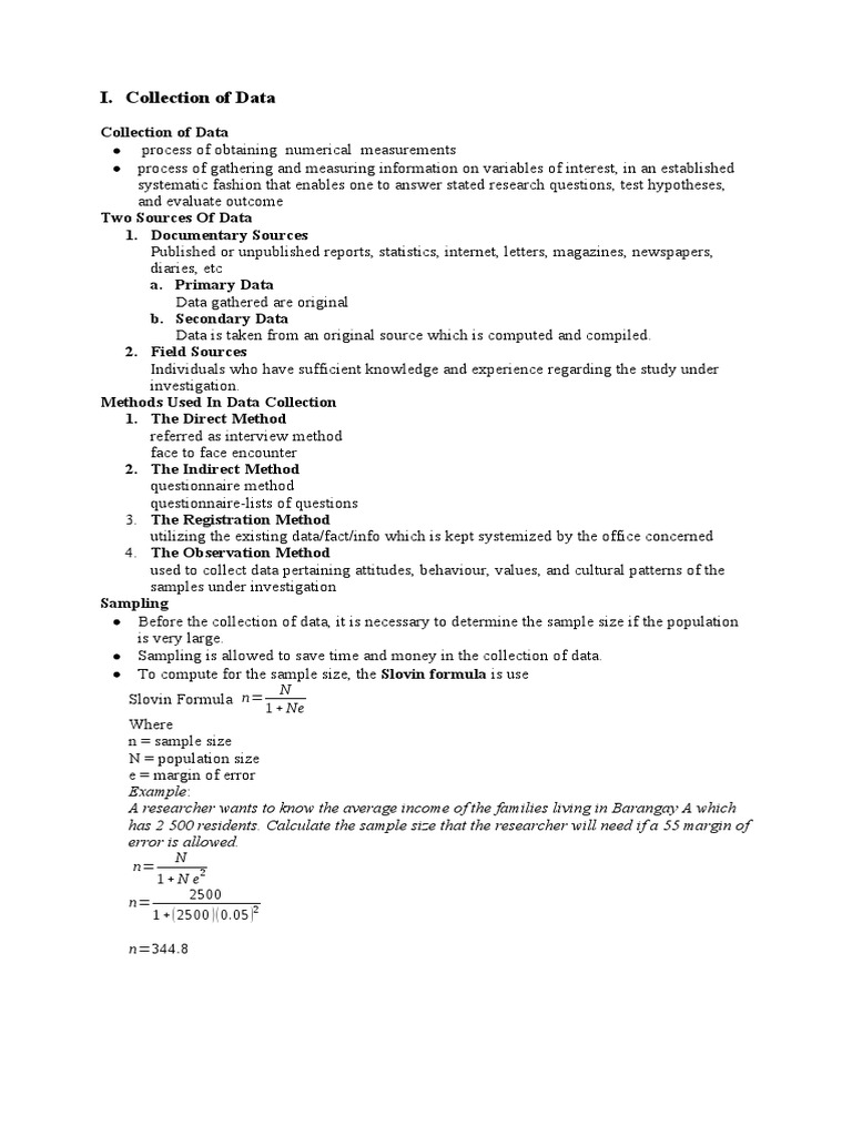 Collection of Data | PDF | Sampling (Statistics) | Sample Size ...