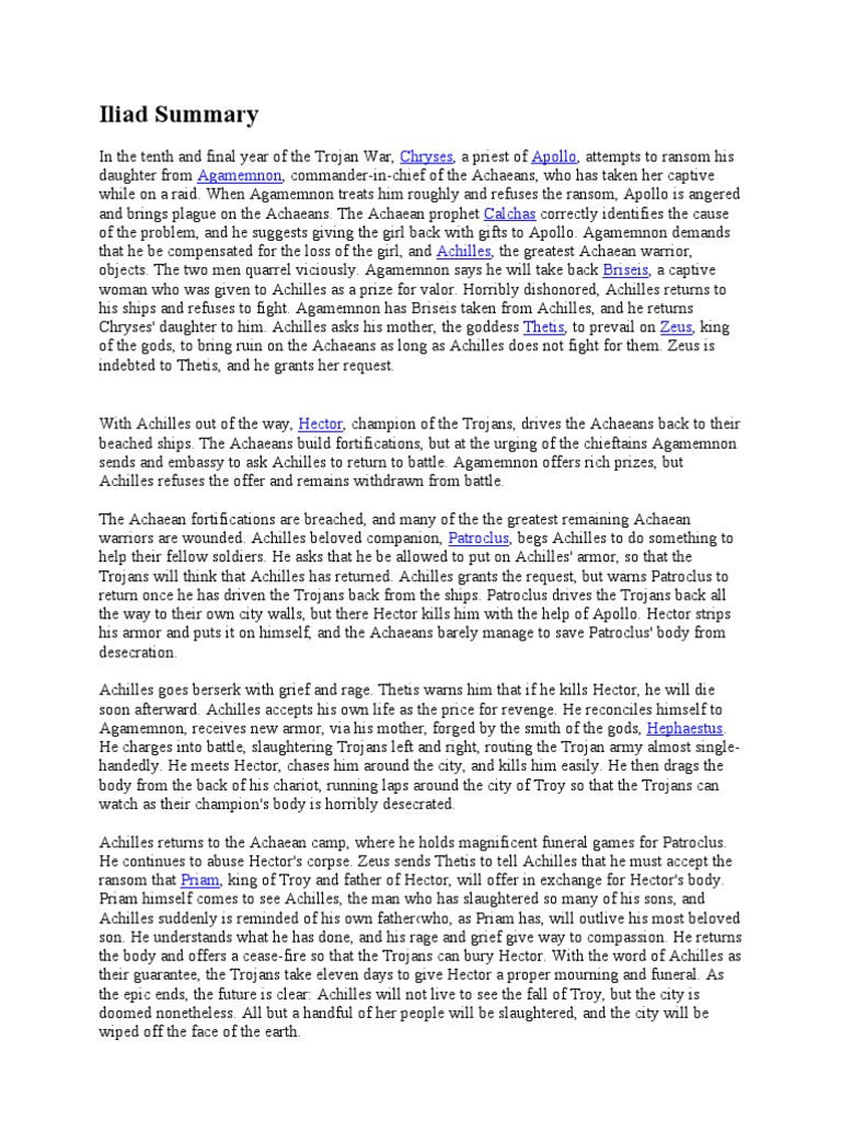 Iliad Summary | PDF | Paris (Mythology) | Hector