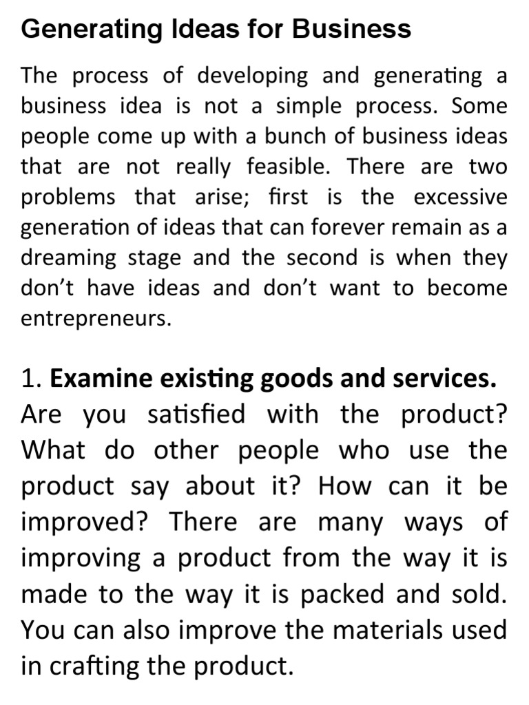 Generating Ideas For Business | PDF | Demand | Market (Economics)