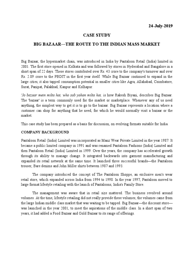 BIG BAZAAR Case Study | PDF | Retail | Pricing