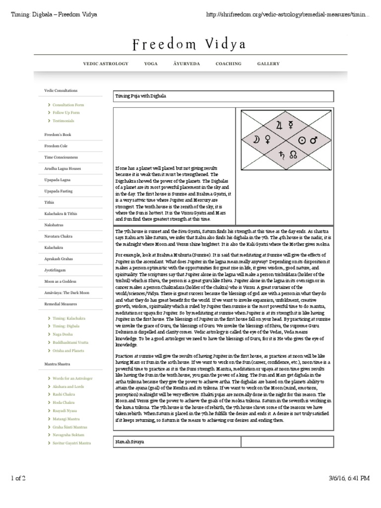 Timing Digbala Freedom Vidya PDF | PDF | Planets In Astrology | Guru